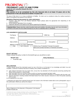 Fillable Online PRUSMART LADY CLAIM FORM - m.prudential.com.sg Fax ...