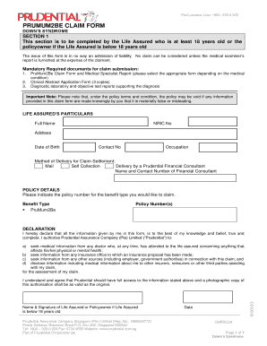 Fillable Online PRUMUM2BE CLAIM FORM - m.prudential.com.sg Fax Email ...