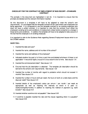 Fillable Online CHECKLIST FOR THE CONTRACT OF EMPLOYMENT OF BUS ESCORT ...