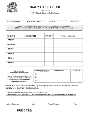 Fillable Online 12TH Grade Course Selection Form 2017-2018.pdf Fax ...