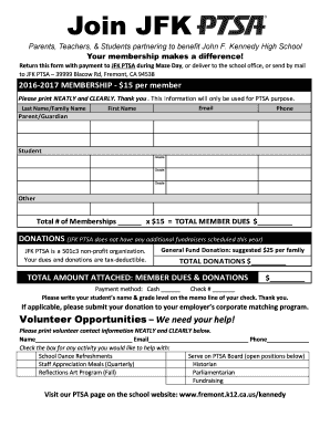 Fillable Online 2016-2017 JFK PTSA Membership Form Fax Email Print ...