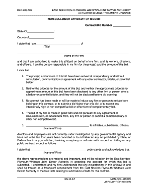 Fillable Online NON-COLLUSION AFFIDAVIT OF BIDDER Contract/Bid Number ...