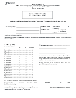 Fillable Online SINGLE FORM TO VOTE BY PROXY OR BY MAIL Ordinary and ...