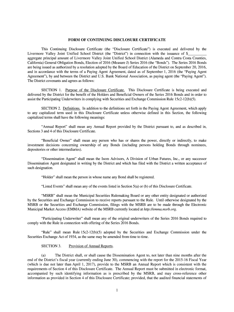 Fillable Online esbpublic lvjusd k12 ca Continuing Disclosure ...