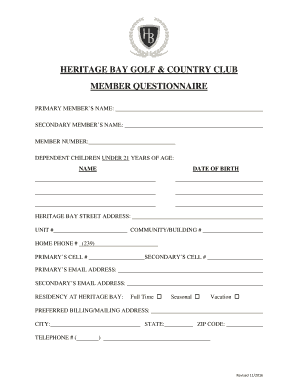 Fillable Online heritage bay golf & country club member questionnaire ...