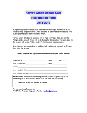 Fillable Online Harvey Green Debate Club Registration Form 2014-2015 ...