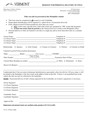 Fillable Online dmv vermont The following form (Personal Fax Email ...