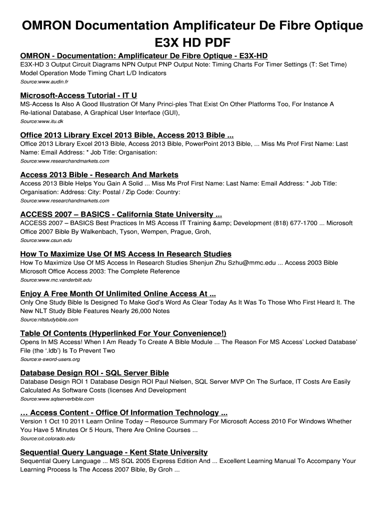 Fillable Online carhar calibe OMRON Documentation Amplificateur De Fibre Optique E3X HD PDF ...