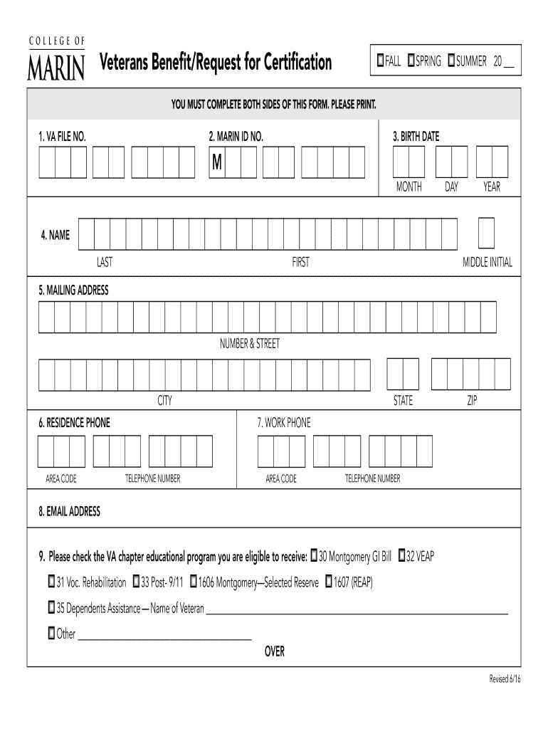 Fillable Online forms marin 1. VA FILE NO. 2. MARIN ID NO. 3. BIRTH DATE M Fax Email Print ...