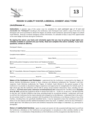 Fillable Online REGION 10 LIABILITY WAIVER, & MEDICAL CONSENT ADULT ...