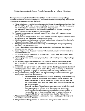 Fillable Online scranton Patient Agreement and Consent Form for Immunotherapy ... - scranton Fax ...