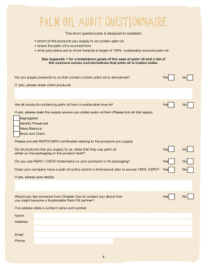 Fillable Online sustainablepalmoil PALM OIL AUDIT QUESTIONNAIRE ...