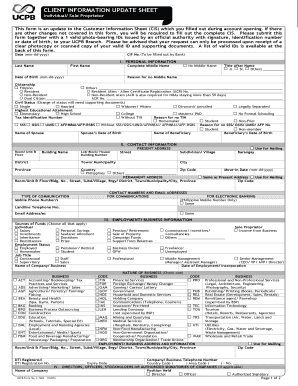 Fillable Online CLIENT INFORMATION UPDATE SHEET Individual/ Sole ...