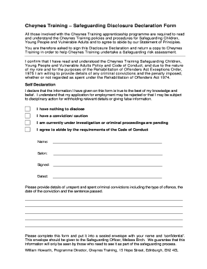 Fillable Online Cheynes Training Safeguarding Disclosure Declaration ...