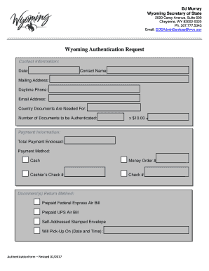 Fillable Online soswy state wy Authentication Information - Wyoming Secretary of State - soswy ...