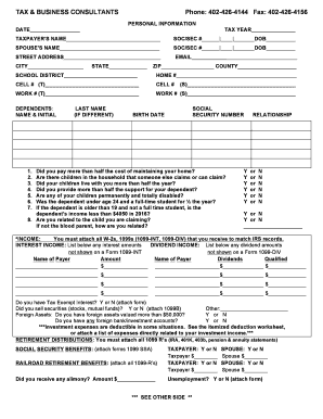 Fillable Online Worksheet - Personal Information (10.16).doc Fax Email ...