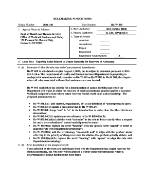 Fillable Online dhhs nh RULEMAKING NOTICE FORM Notice Number 2016-106 Rule ... Fax Email Print ...