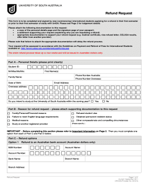 Fillable Online or prior to their first semester of study with UniSA ...