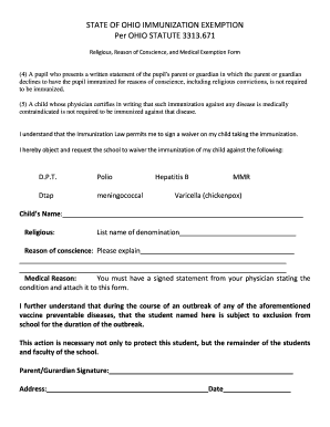 Fillable Online State of Ohio Immunization Exemption Form ...