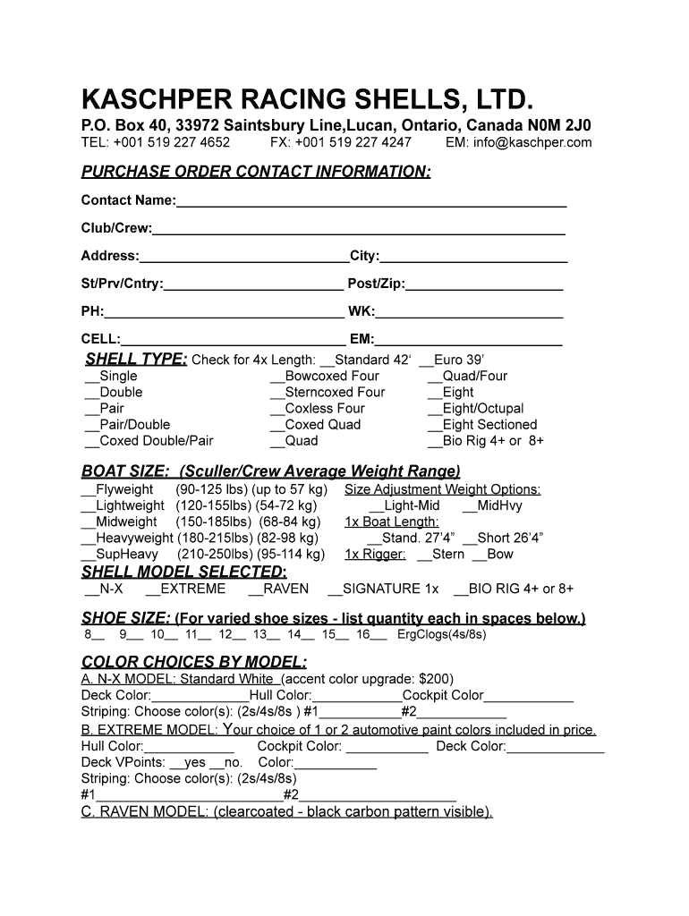 Fillable Online pdf printable order form - Kaschper Racing Shells Fax ...