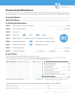 Fillable Online Productivity Worksheet Fax Email Print - pdfFiller