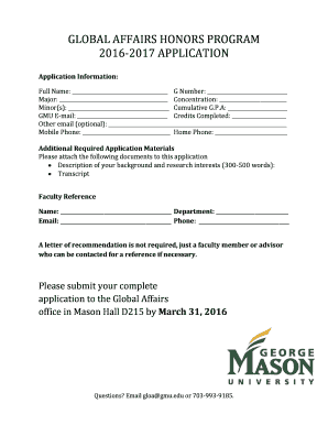 Fillable Online global affairs honors program 2016-2017 application ...