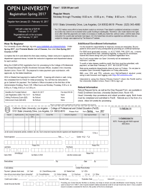 Fillable Online Spring 2017 Open University Registration Form ...