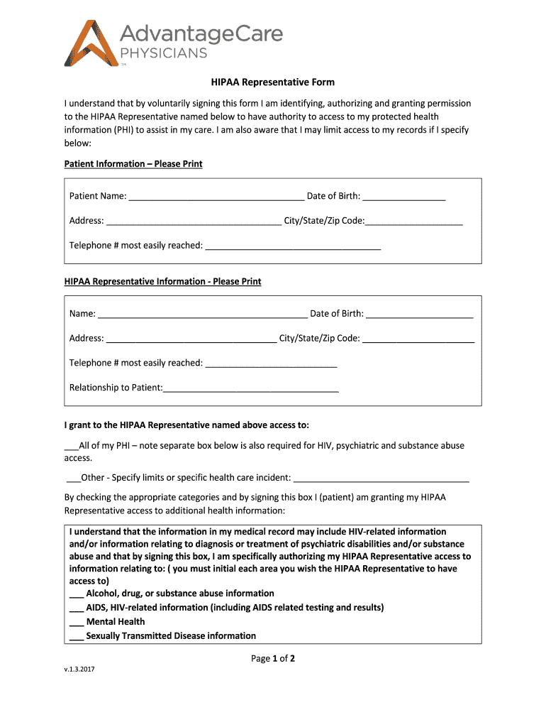 Fillable Online HIPAA Representative Form Fax Email Print - pdfFiller