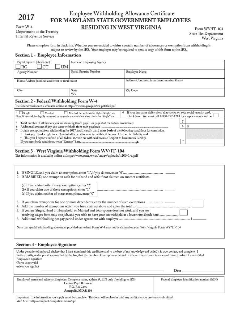 Fillable Online Employee Withholding Allowance Certificate - Residing ...