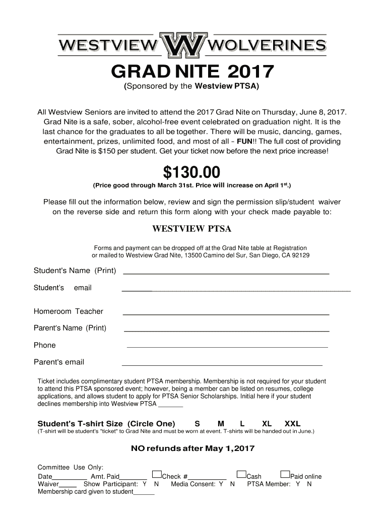Fillable Online Ticket Form - Westview Grad Nite Home Fax Email Print ...
