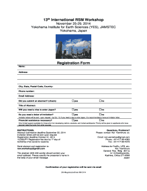 Fillable Online 13th International RSM Workshop Registration Form Fax ...