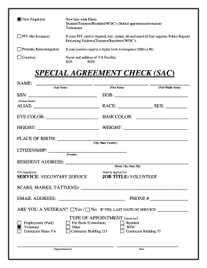 Fillable Online hines va Special Agreement Check (SAC) - hines.va.gov - hines va Fax Email Print ...