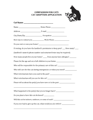 Fillable Online COMPASSION FOR CATS CAT ADOPTION APPLICATION Cat ... Fax Email Print - pdfFiller