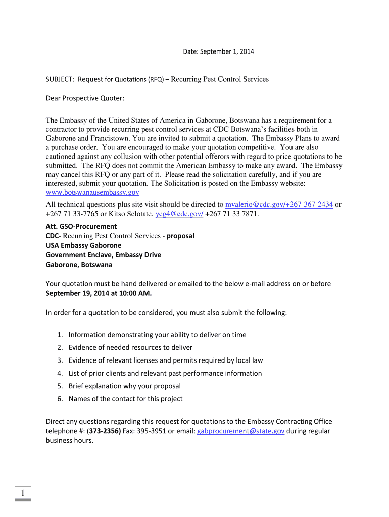 Quotation For Pest Control - Fill Online, Printable, Fillable, Blank ...