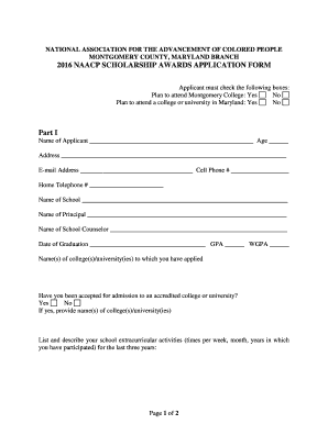 Fillable Online 2016 NAACP SCHOLARSHIP AWARDS APPLICATION FORM Part I ...