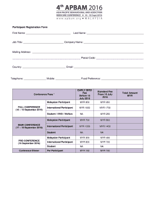 Fillable Online Participant Registration Form First Name: Last Name ...