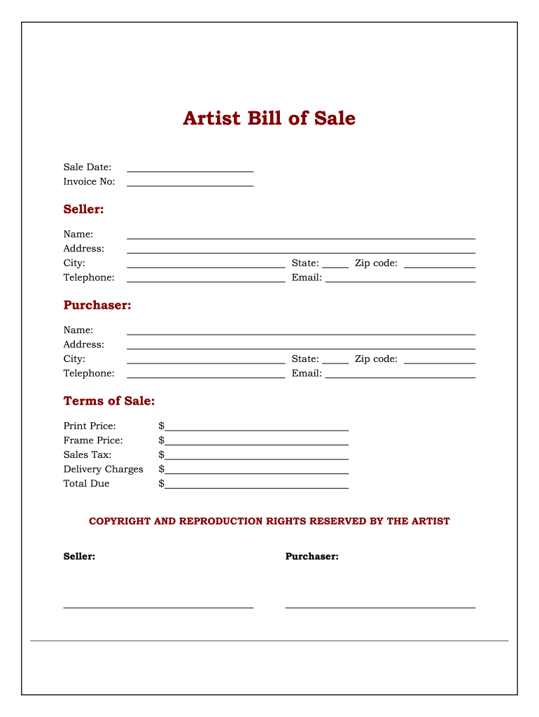 Art bill of sale: Fill out & sign online | DocHub