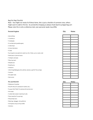 Fillable Online Full Size Bug Out Bag Checklist. Prepper Gear Bug Out ...