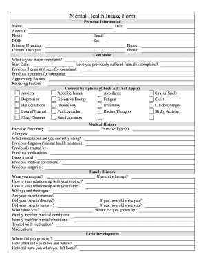 Fillable Online Download Mental Health Intake Form PDF Template ...