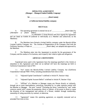 Fillable Online Download California LLC Operating Agreement Templates ...
