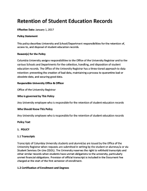 Fillable Online policylibrary columbia Retention of Student Education ...
