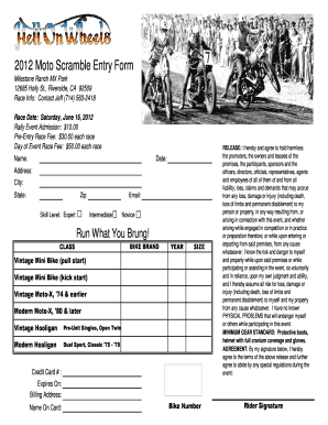 Fillable Online 2012 Moto Scramble Entry Form Fax Email Print - pdfFiller