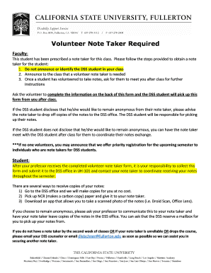 Fillable Online Fullerton Volunteer Note Taker Fax Email Print Pdffiller