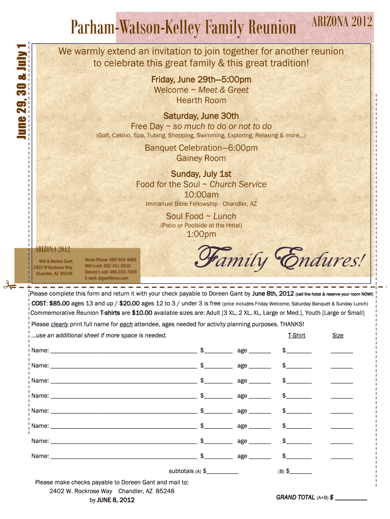 Fillable Online Parham-Watson-Kelley Family Reunion Fax Email Print ...