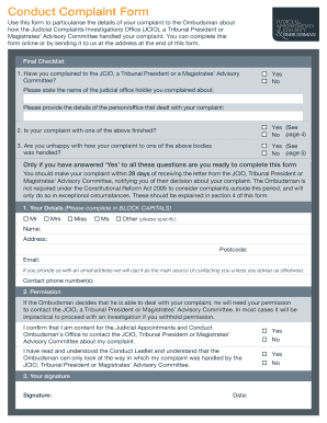 Fillable Online Conduct Complaint Form Fax Email Print - pdfFiller