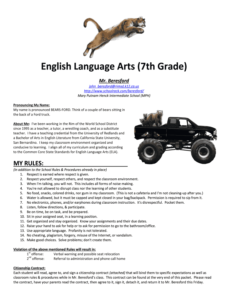 Fillable Online English Language Arts (7th Grade) Fax Email Print ...