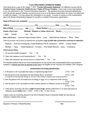 Fillable Online flu vaccination consent form - Nemaha County, Kansas ...