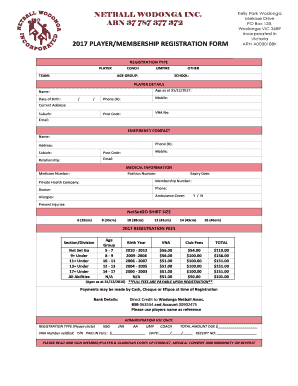 Fillable Online 2017 PLAYER/MEMBERSHIP REGISTRATION FORM Fax Email Print - pdfFiller