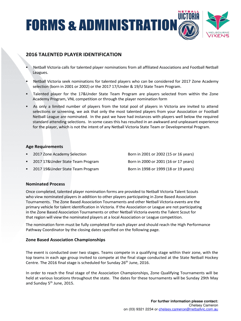 Fillable Online FORMS & ADMINISTRATION - vic.netball.com.au Fax Email ...