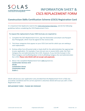 Fillable Online CSCS Replacement Form - Solas Fax Email Print - pdfFiller